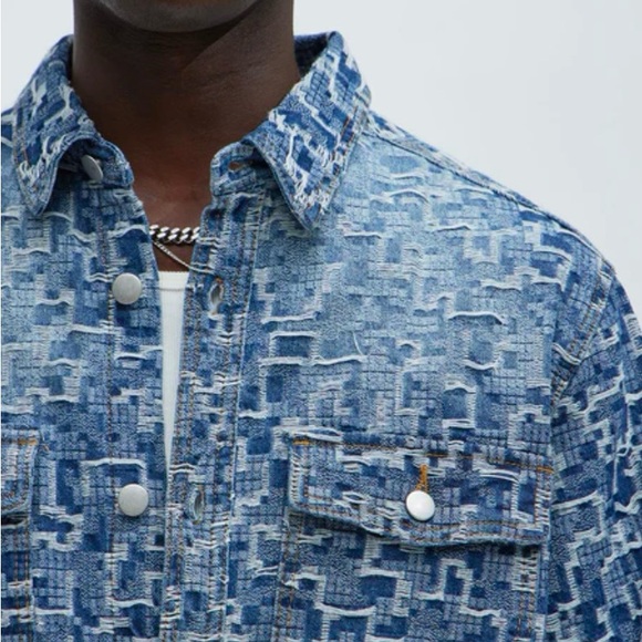 Jackets & Coats | Mens Blue Patterned Shirt Jacket | Poshmark
